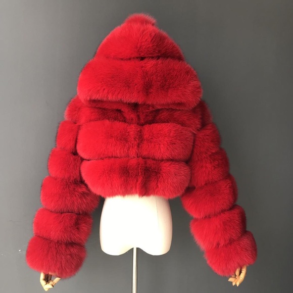 Jackets & Coats | Cropped Red Fox Fur Coat With Hood | Poshmark